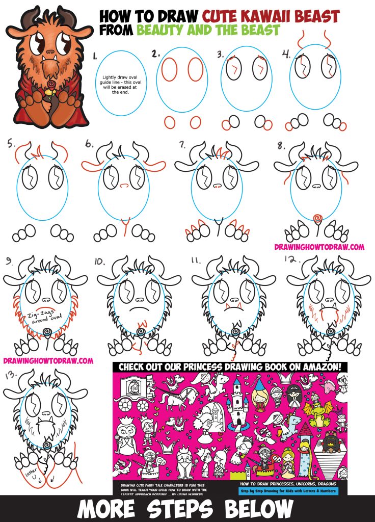 How to Draw Cute Kawaii Chibi Beast from Beauty and the Beast Easy ...