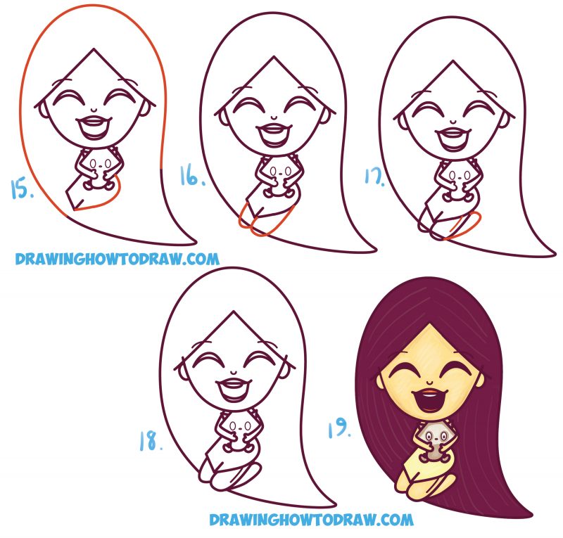 How to Draw a Cute Kawaii / Chibi Pocahontas and Meeko Easy Step by ...