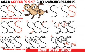 How to Draw Cartoon Dancing Peanuts from Letter S Shapes Easy Step by ...
