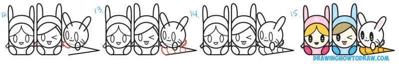 How to Draw Cute Kawaii / Chibi Characters in Bunny Hats and a Bunny ...