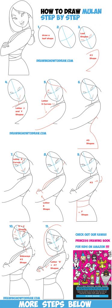 How to Draw Mulan as a Princess Easy Step by Step Drawing Tutorial for ...