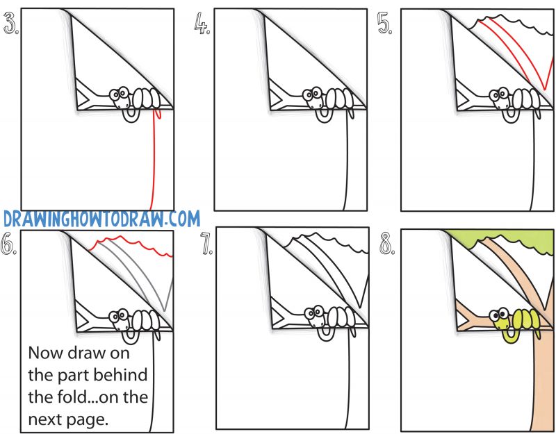 How to Draw Cartoon Snake Wrapped Around a Tree Branch – 3D Optical ...
