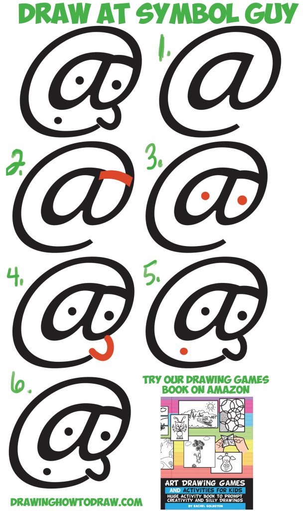 How to Draw Cartoon Guy’s Face from At Symbol Easy Step by Step Drawing ...