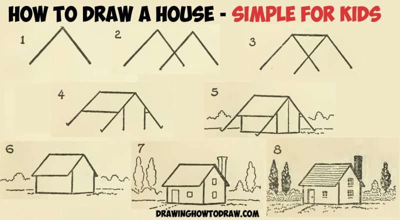 How to Draw a Simple House with Geometric Shapes Easy Step by Step ...