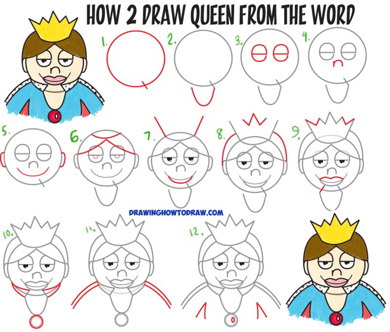 How to Draw a Cartoon Queen from the word “Queen” Easy Step by Step ...