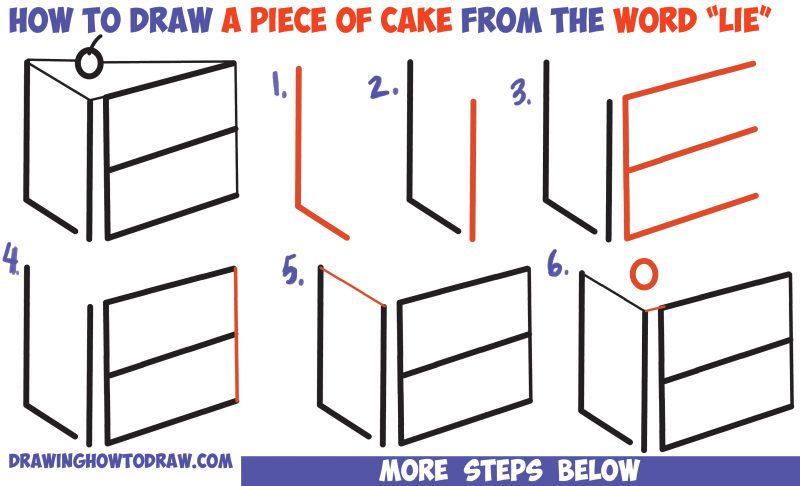 How to Draw a Piece of Cake from the Word “LIE” for a Silly Joke Easy ...