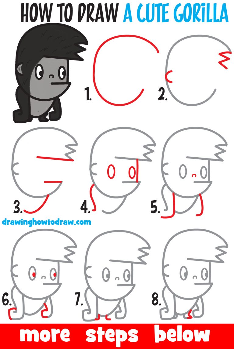 How to Draw a Cute Cartoon Kawaii Gorilla with Easy Step by Step ...