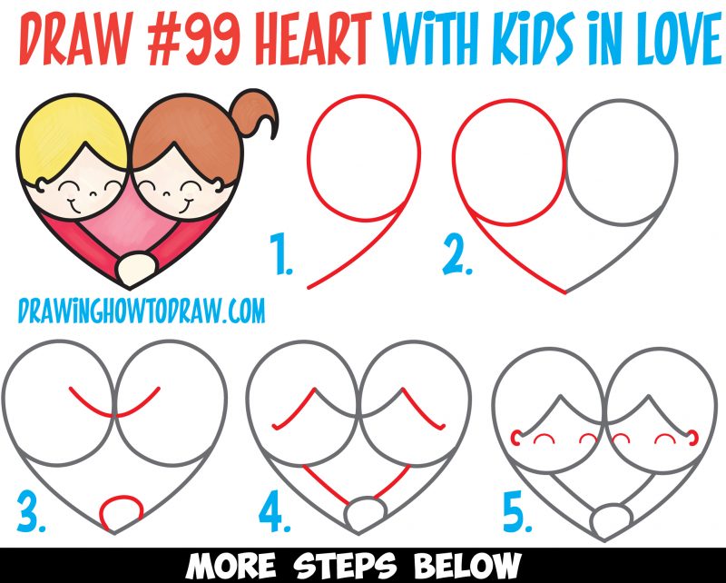 How to Draw Cartoon Kids Hugging to Form a Heart from #99 Shape Easy ...