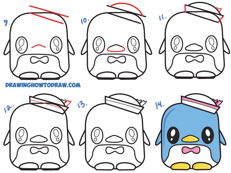 How to Draw Tuxedo Sam (Cute Kawaii Penguin) From Hello Kitty Easy Step ...