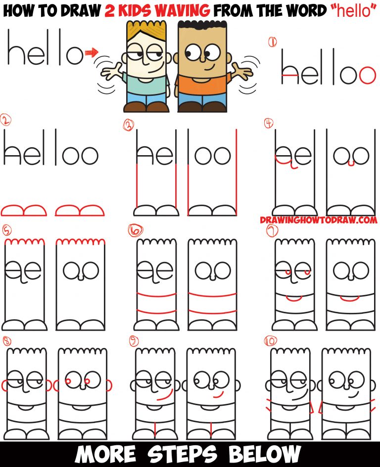 How to Draw 2 Cartoon Characters from the Word “hello” Easy Step by ...