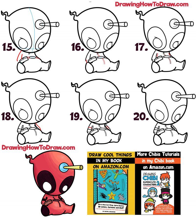 How to Draw Cute Cartoon / Chibi Deadpool Easy Step by Step Drawing ...