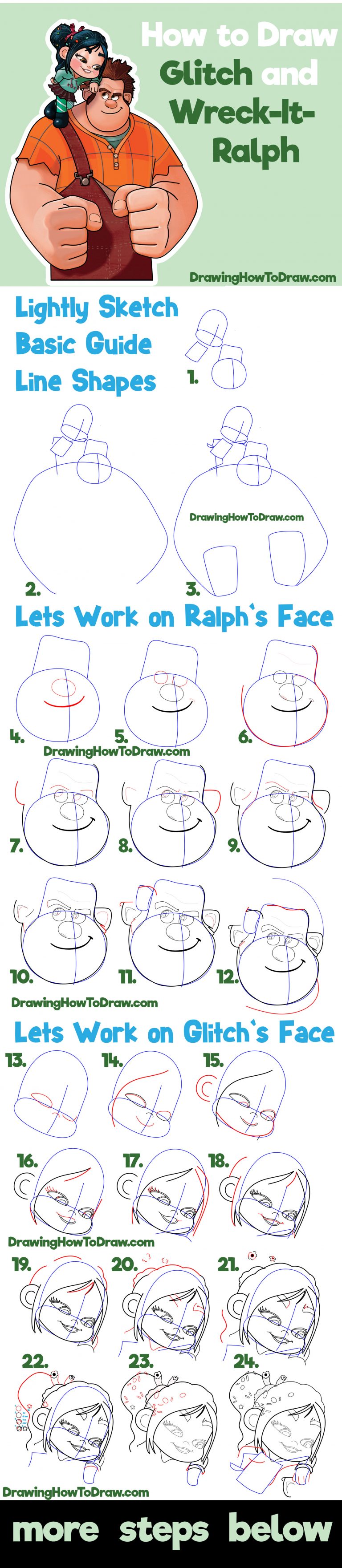 How to Draw Ralph and Vanellope (Glitch) from Wreck It Ralph 2 Easy ...