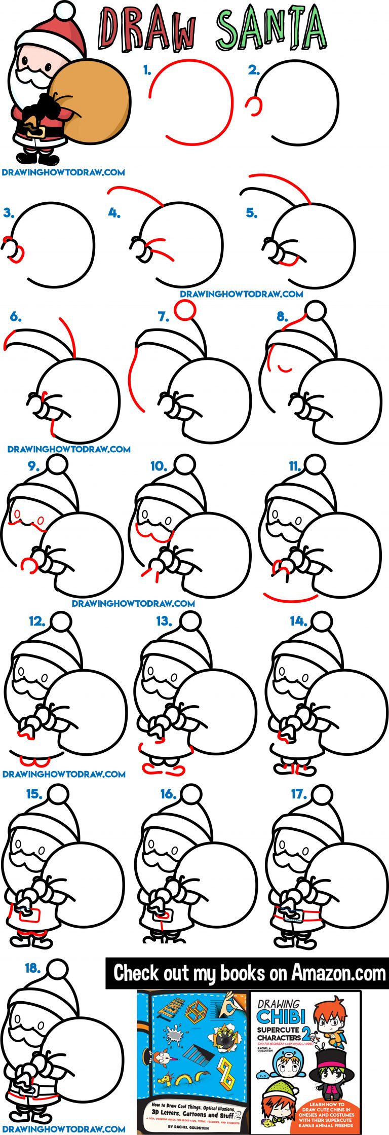 How to Draw a Cute Cartoon Santa Claus Easy Steps Tutorial for Kids ...