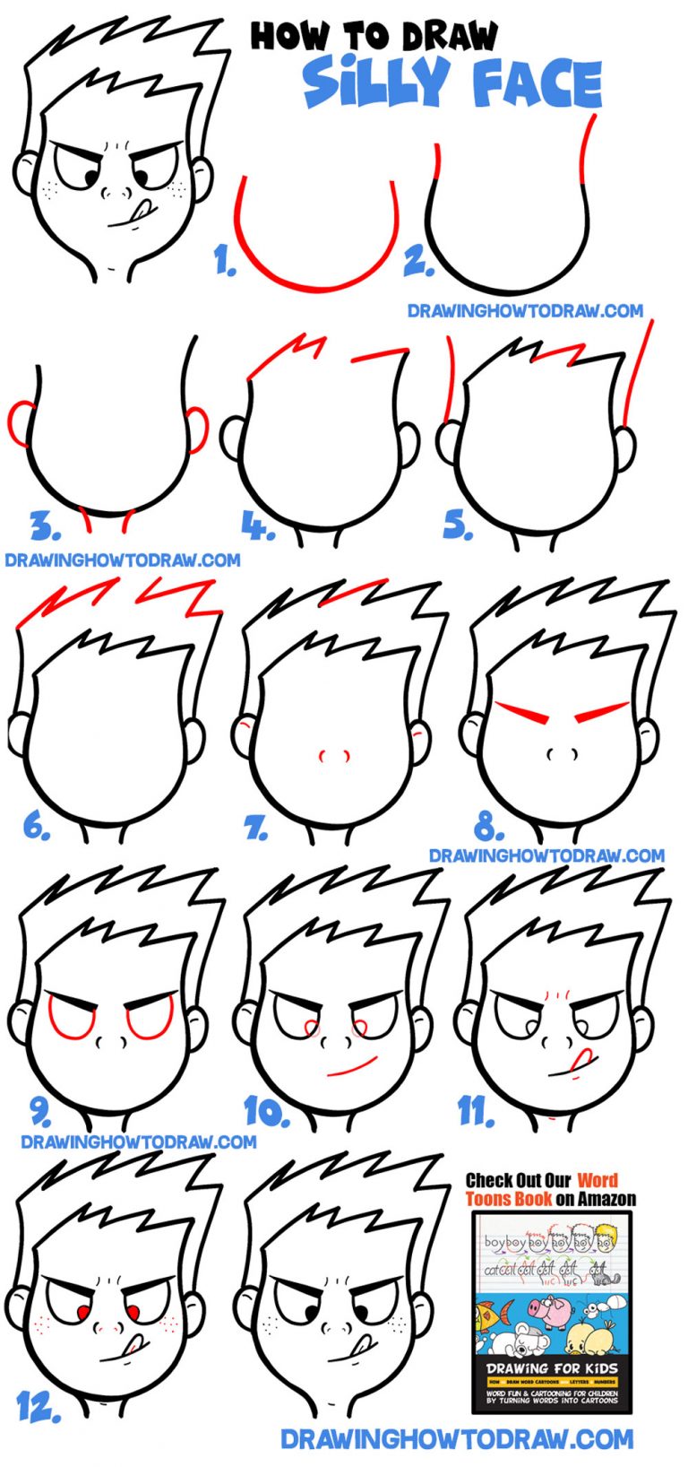 How to Draw a Silly Cartoon Face Trying to Touch Tongue to Nose Easy ...