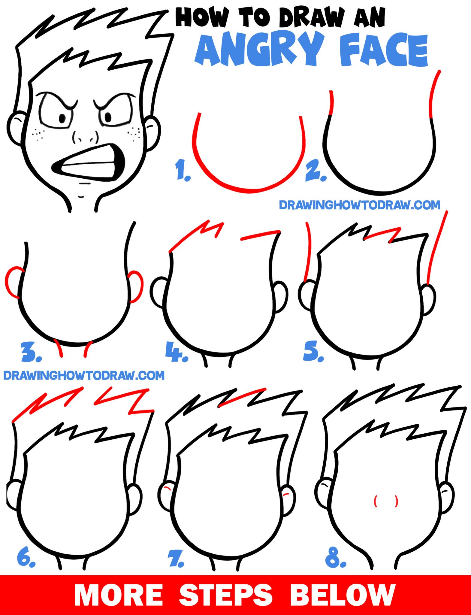 How to Draw Cartoon Facial Expressions : Angry, Furious, Mad – How to ...
