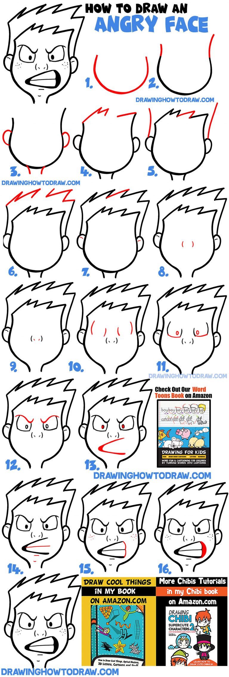How to Draw Cartoon Facial Expressions : Angry, Furious, Mad – How to ...