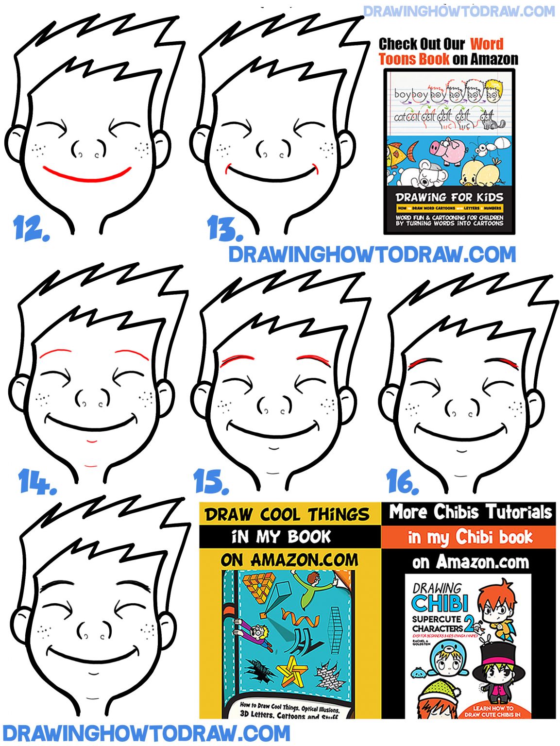 How to Draw Cartoon Facial Expressions : Happy, Smiling, Grinning Ear ...
