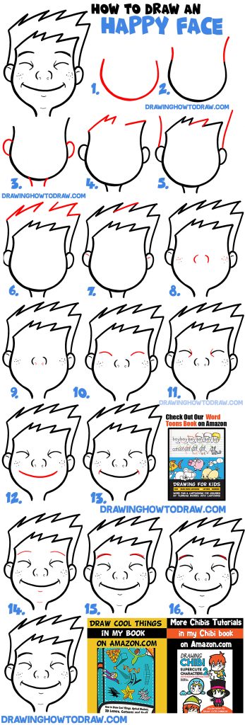How to Draw Cartoon Facial Expressions : Happy, Smiling, Grinning Ear ...