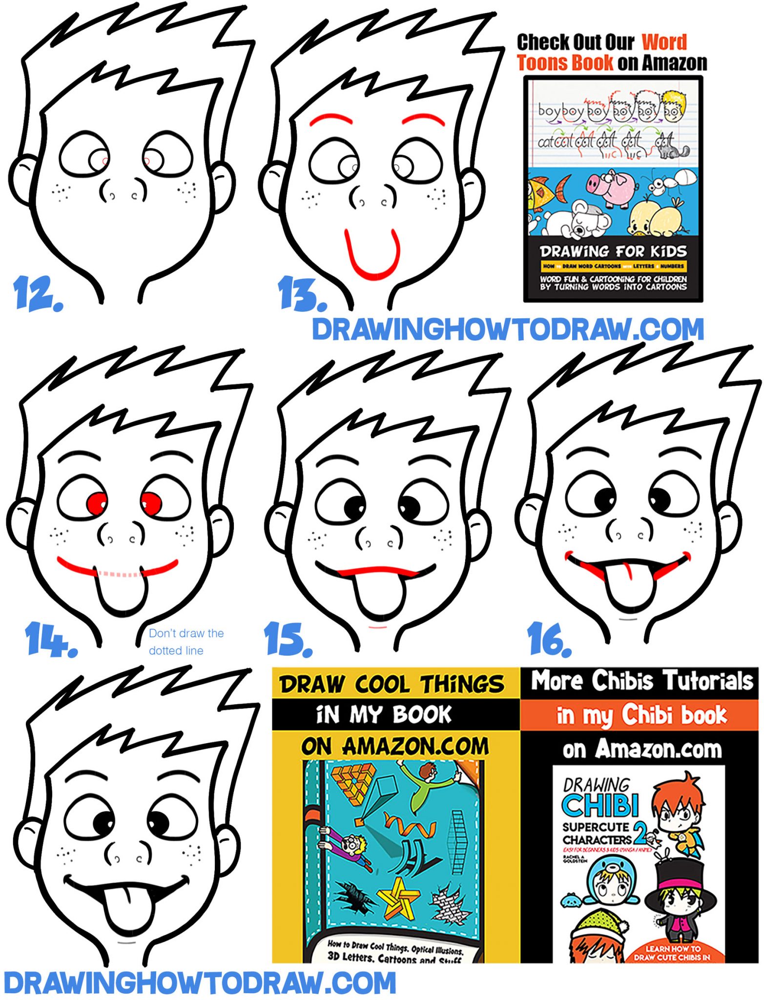 How to Draw Cartoon Facial Expressions : Silly Faces, Tongue Sticking ...