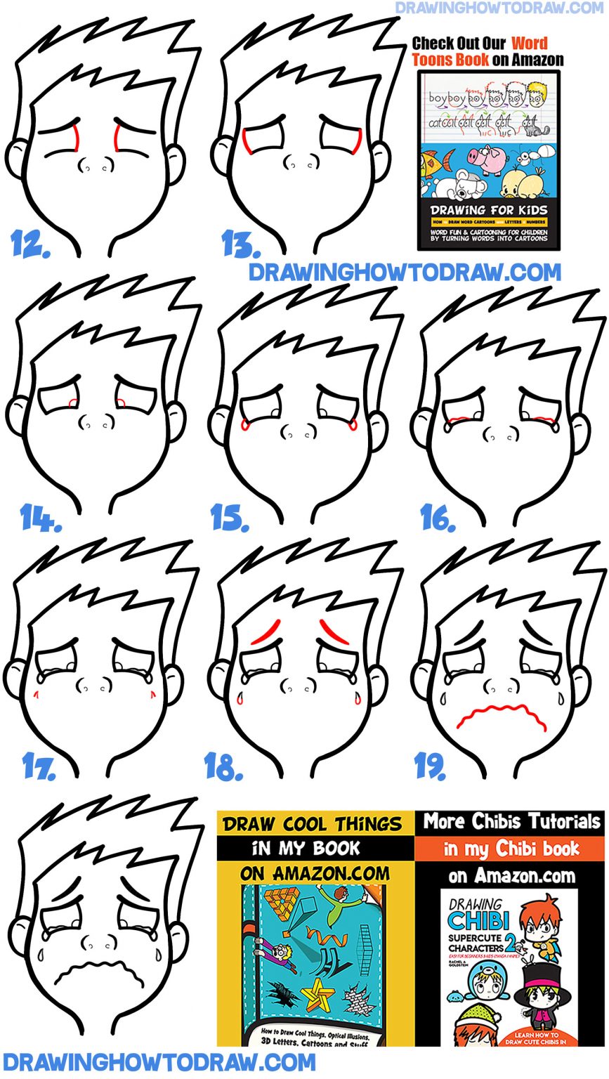How to Draw Cartoon Facial Expressions : Crying, Sobbing, Weeping – How ...