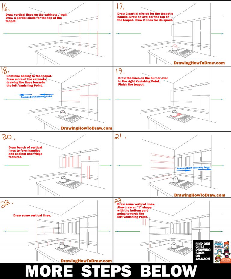 How To Draw a Kitchen / Room in Two Point Perspective Step by Step ...