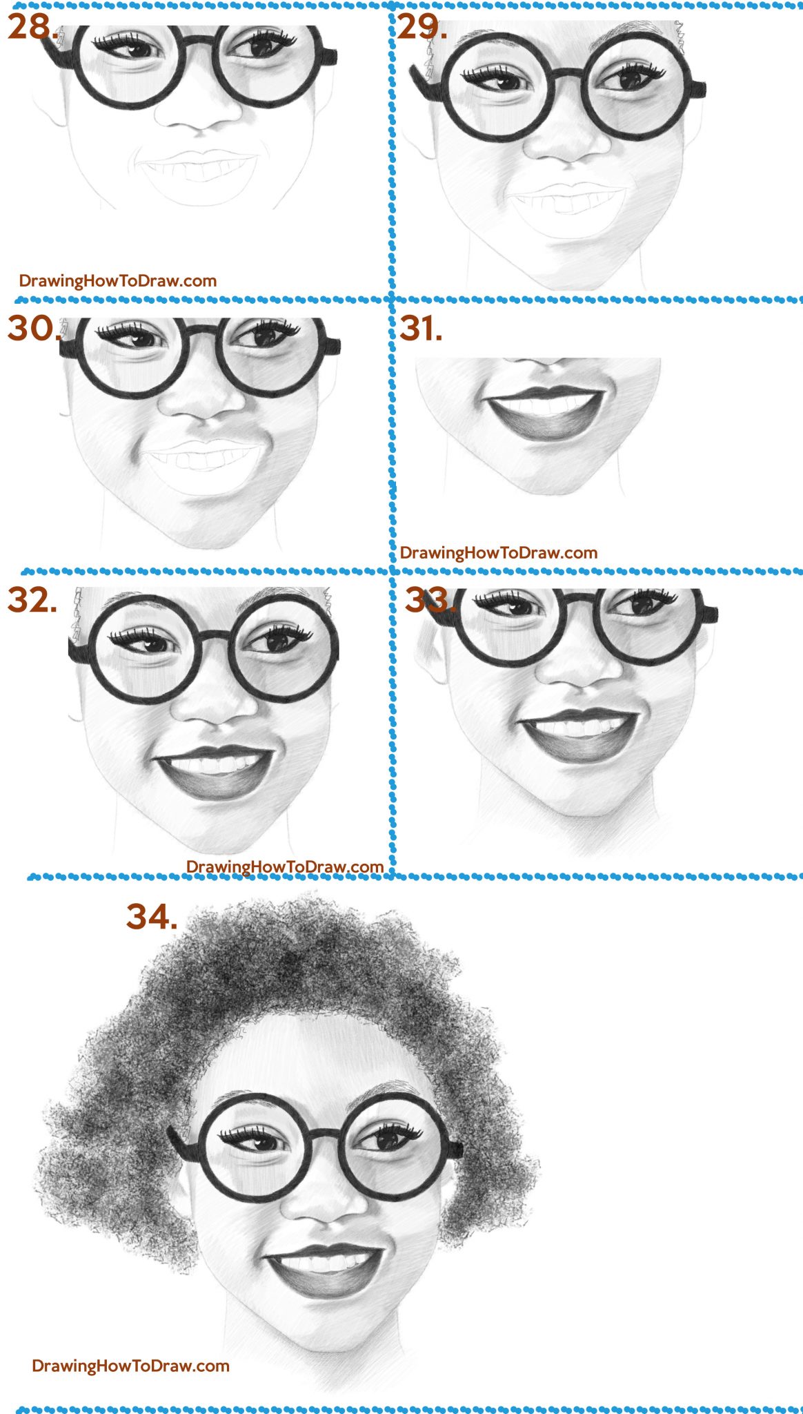 How to Draw a Black Girl’s / Woman’s Face with Glasses and an Afro Step ...