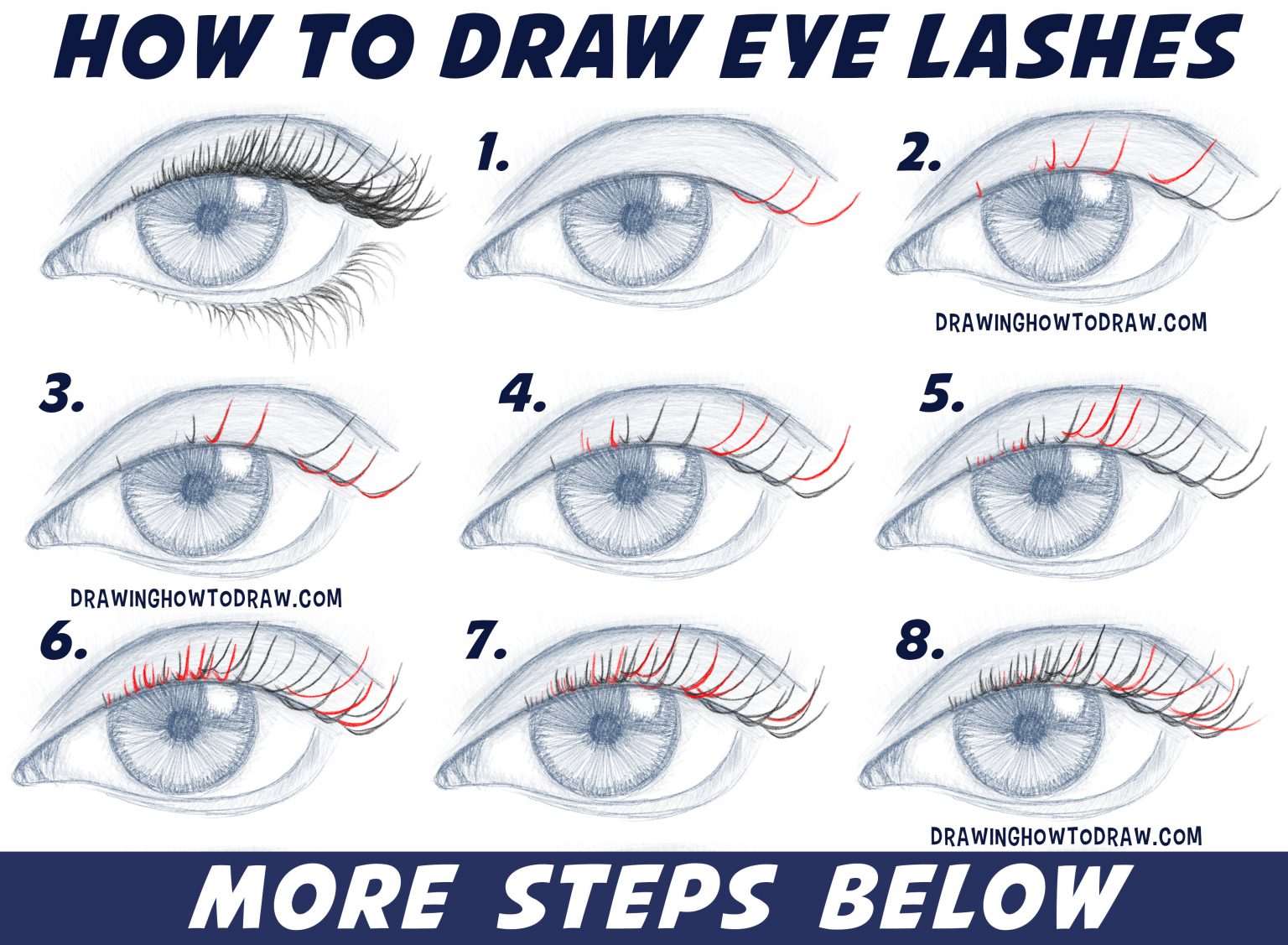 How to Draw Eyelashes (Women’s and Men’s) Easy Step by Step Drawing ...