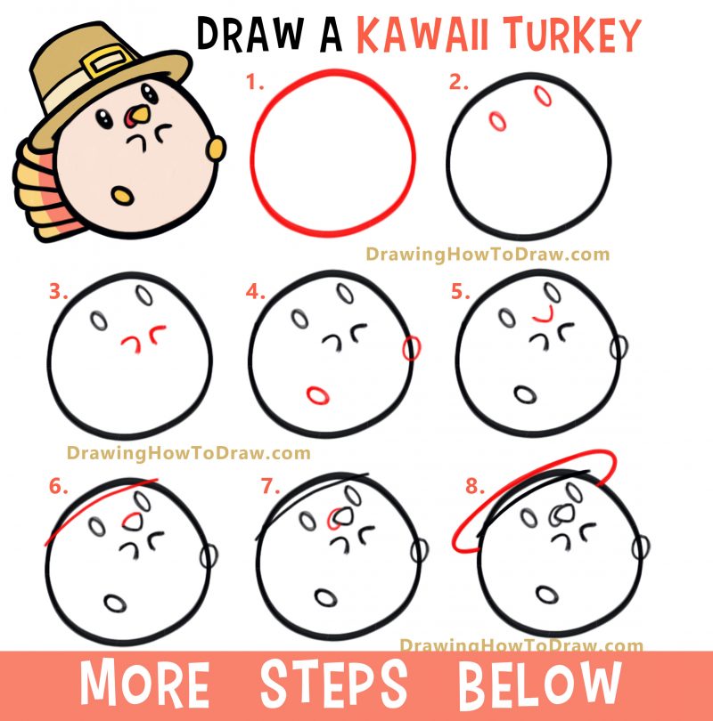 How to Draw a Cute Kawaii / Chibi Baby Turkey for Thanksgiving – Easy ...