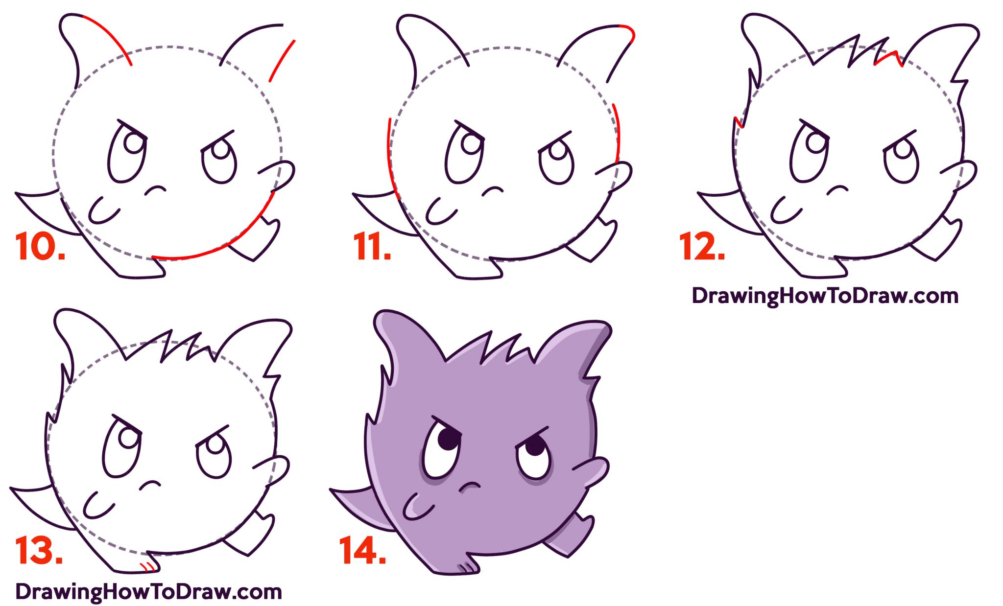 How to Draw a Cute / Kawaii / Chibi Gengar from Pokemon Easy Step by ...