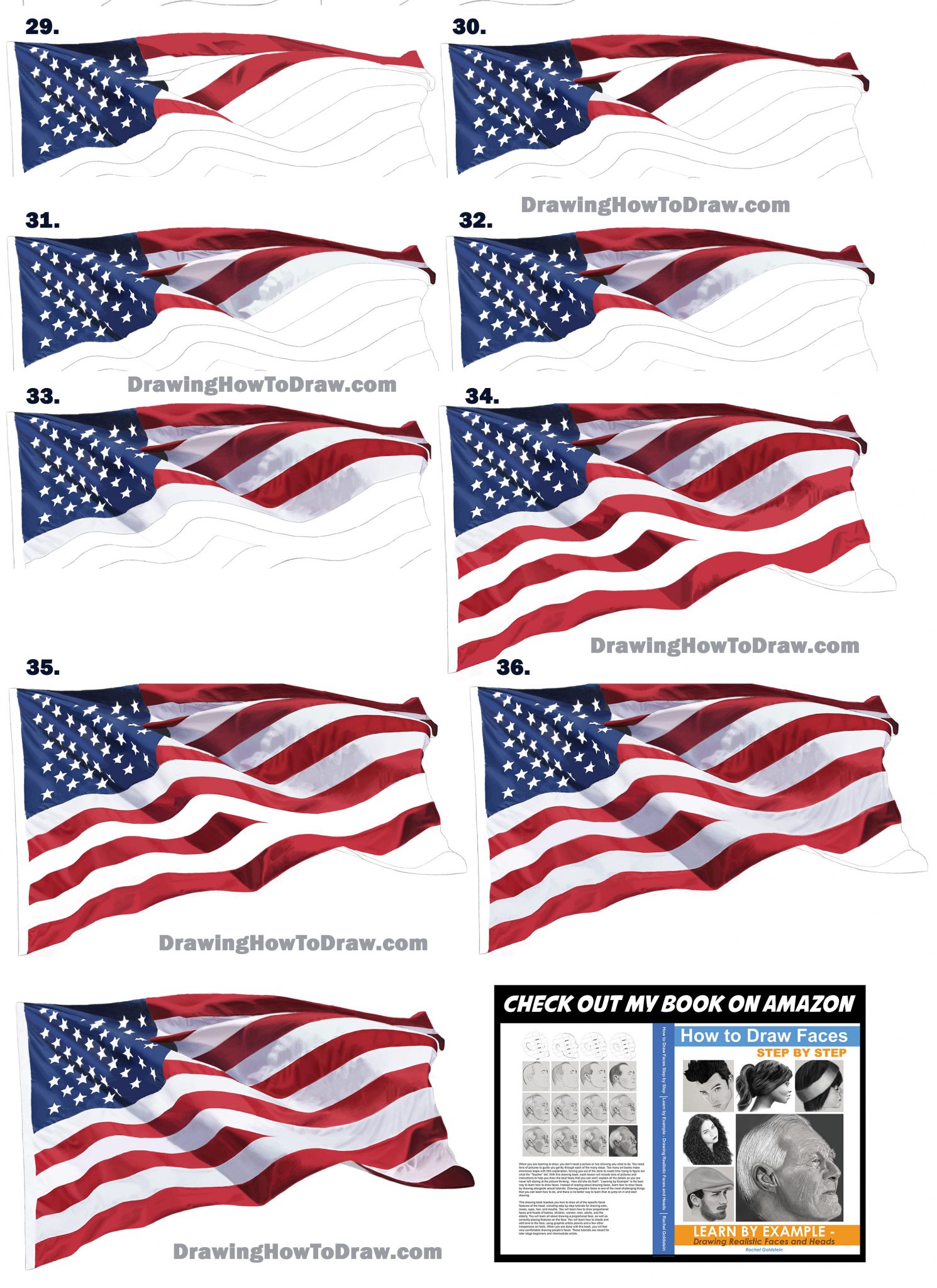 How to Draw a Realistic US Flag / American Flag – Step by Step Drawing ...