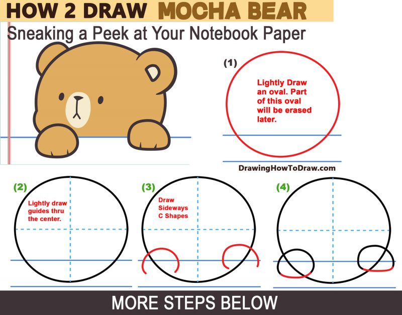 How to Draw The Brown Kawaii Bear from Milk and Mocha Peering Over ...