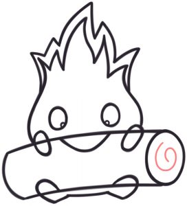 How to Draw Calcifer Eating a Log (Cute Kawaii) from Howl’s Moving ...