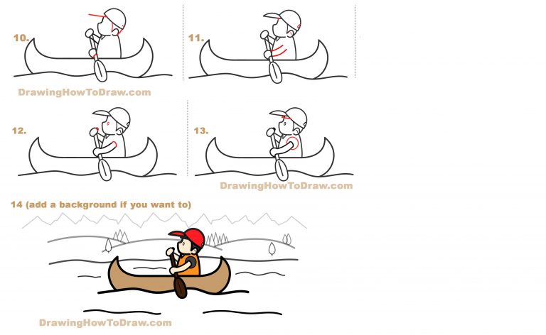 How to Draw a Cartoon Kid Paddling a Canoe Easy Step-by-Step Drawing ...