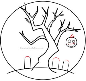 How to Draw a Halloween Graveyard Scene with a Silhouette of a Tree ...