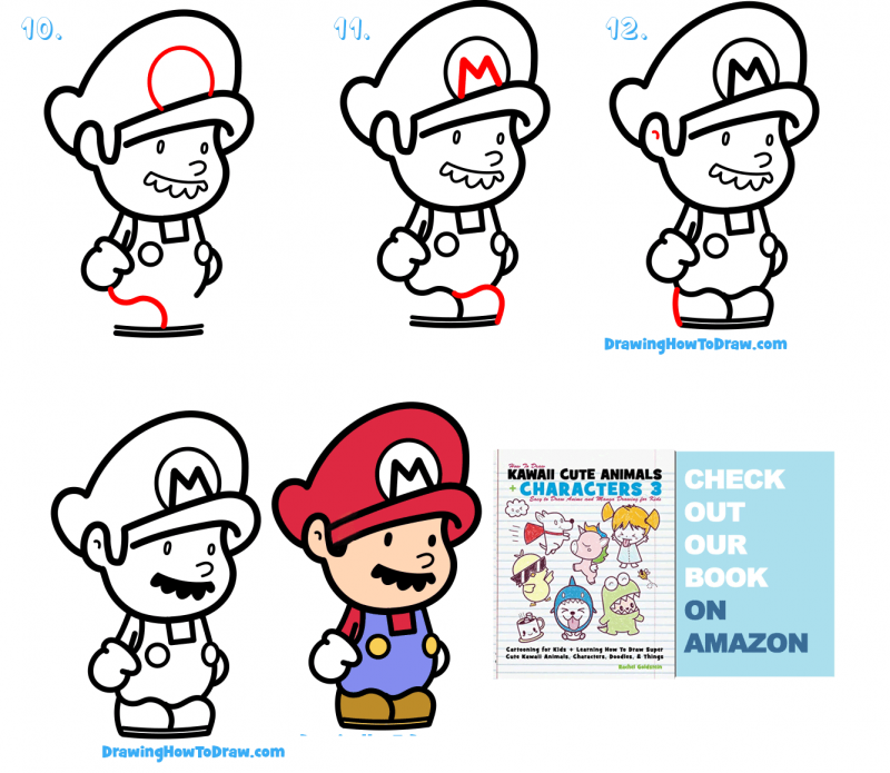 How to Draw a Cute Kawaii / Chibi Mario from Super Mario Bros Step by ...