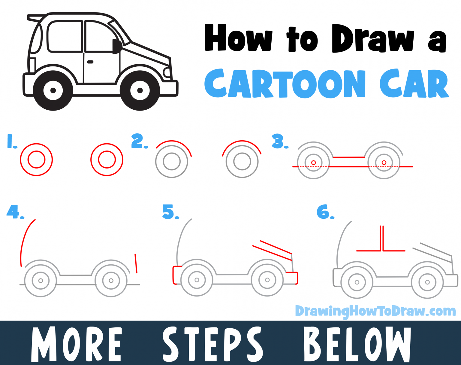 How to Draw a Cartoon Car from Side View Easy Step-by-Step Drawing ...