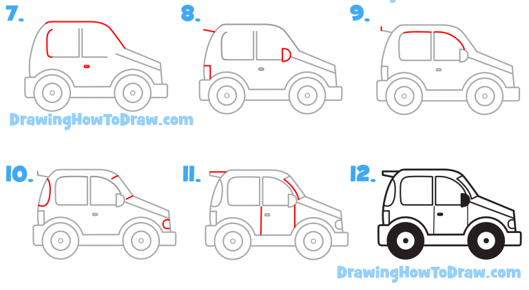 How to Draw a Cartoon Car from Side View Easy Step-by-Step Drawing ...