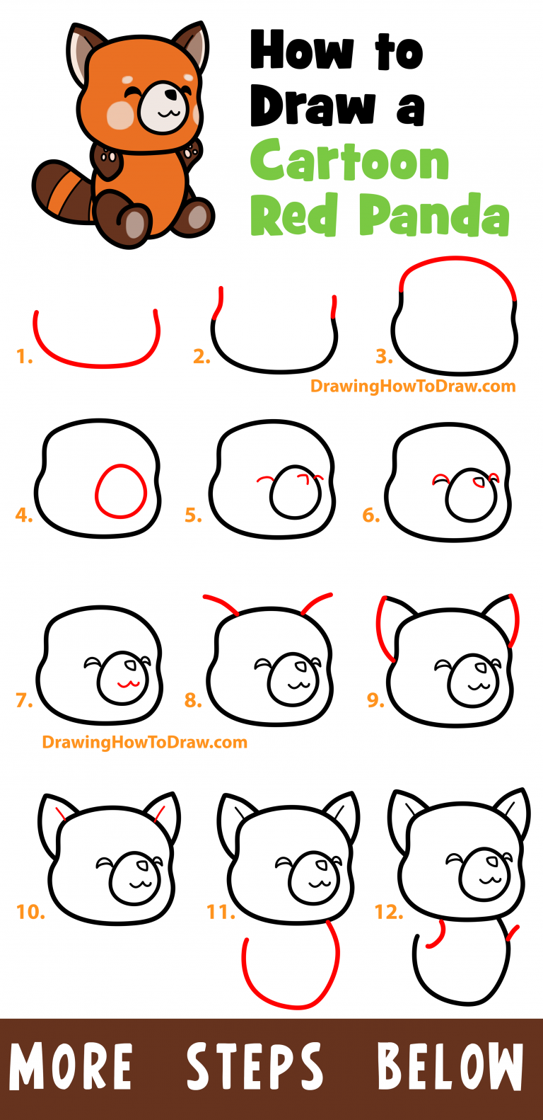 How to Draw a Cute Cartoon Red Panda Easy Step by Step Drawing Tutorial ...