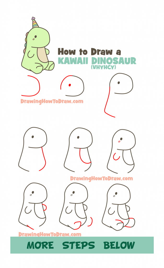 Tips on how to Draw a Cute Kawaii Dinosaur with a Birthday Hat on ...
