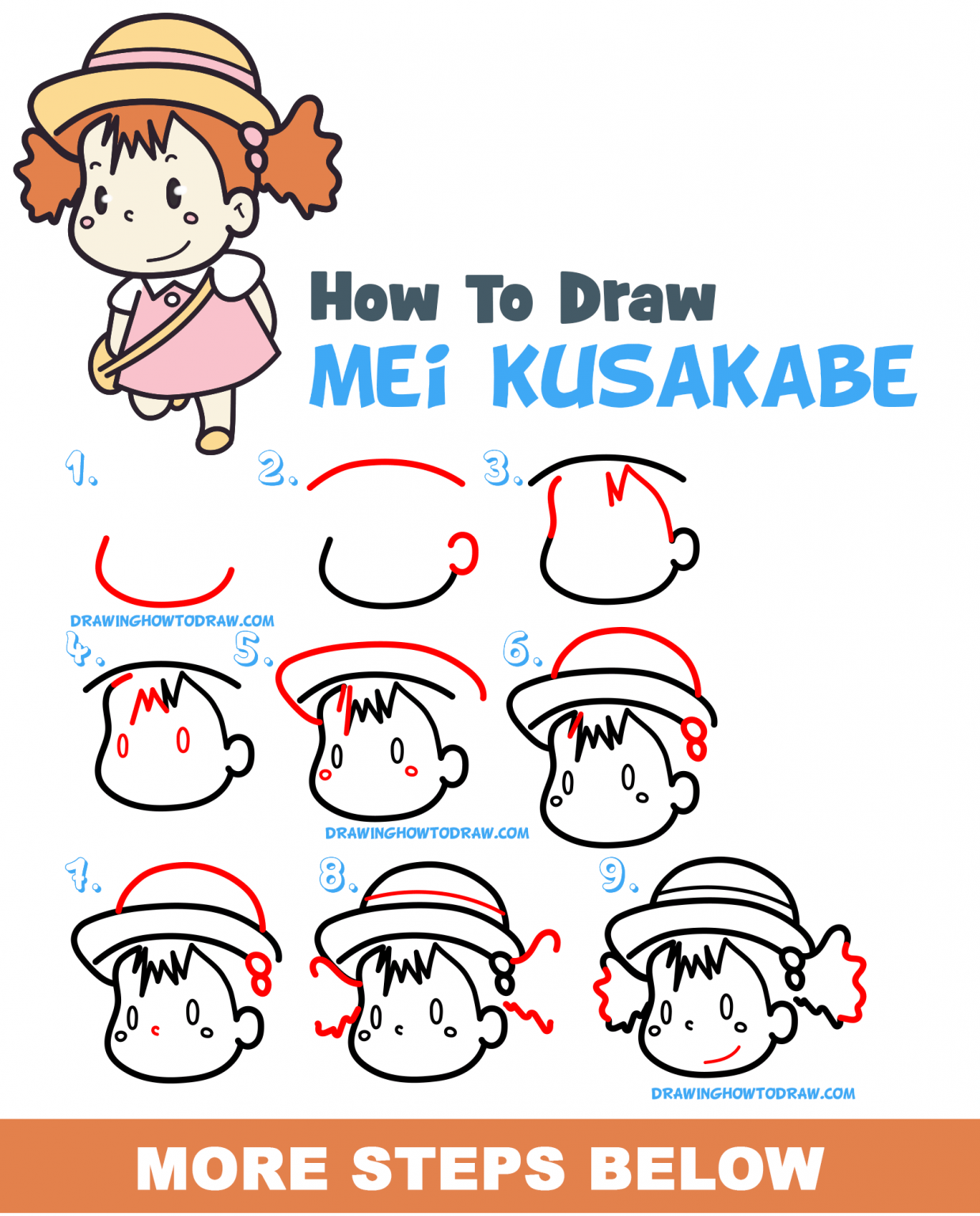 How to Draw Mei Kusakabe from My Neighbor Totoro (Cute / Kawaii / Chibi ...
