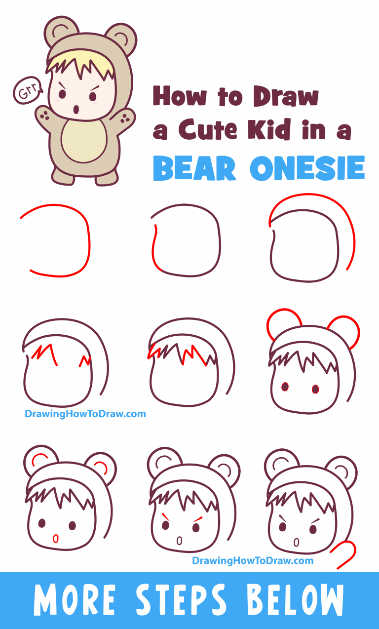 How to Draw a Kawaii / Chibi Boy or Girl in a Bear Onesie Costume ...
