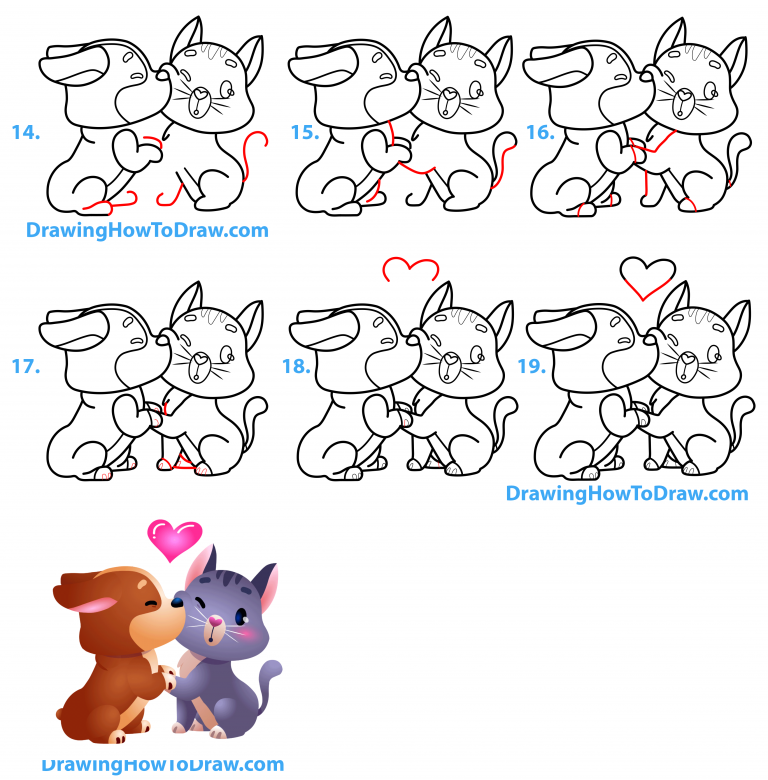 How to Draw a Cute Kawaii Chibi Dog & Cat Kissing (Taters N Tots) Easy ...