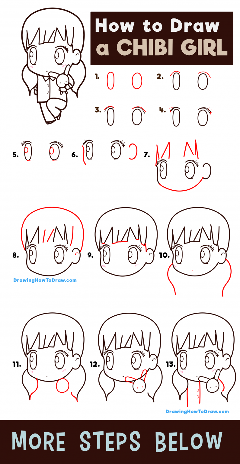 How to Draw a Cute Chibi Anime Girl Holding a Stuffed Bunny Easy Step ...