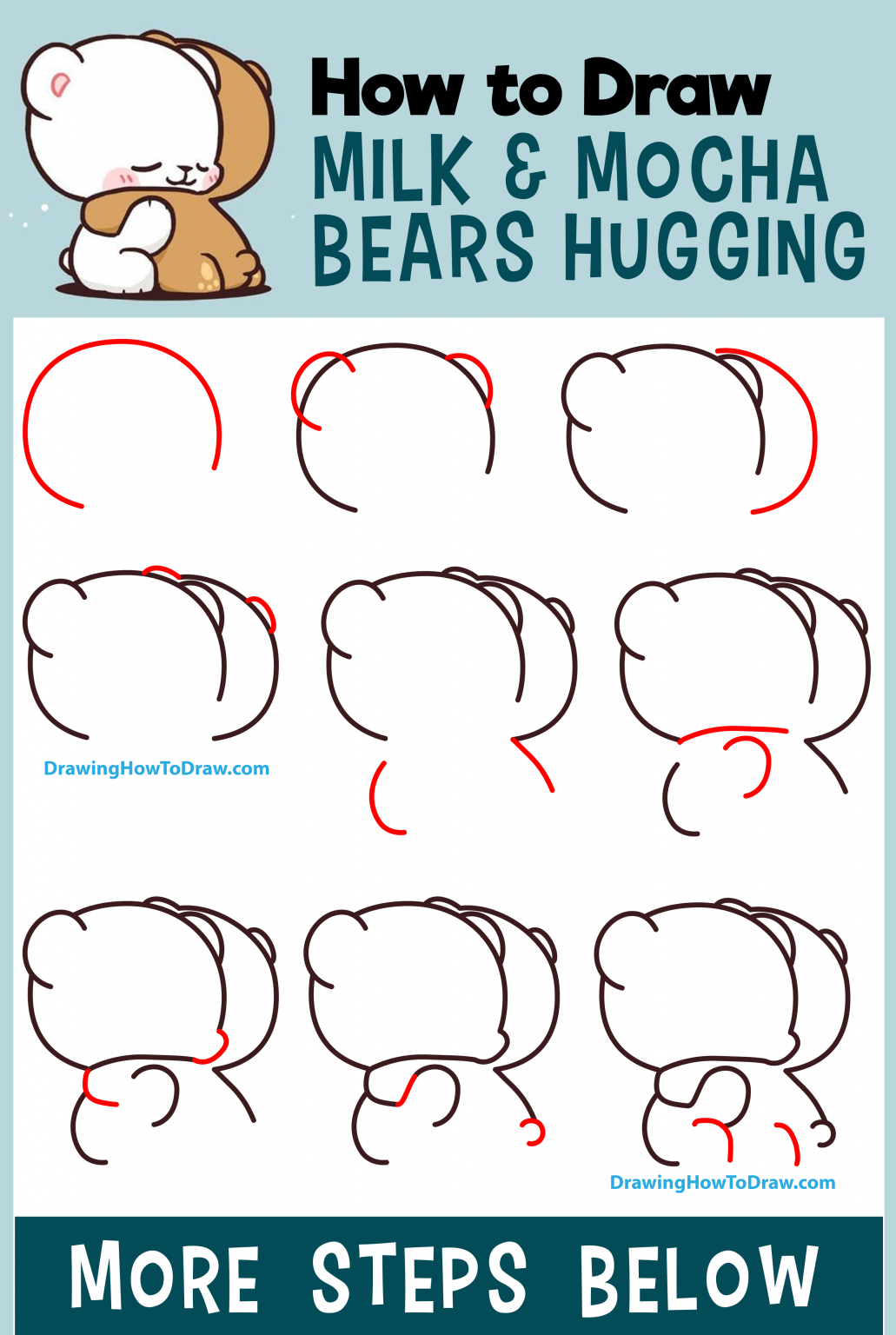 How to Draw The 2 Kawaii / Chibi Bears Hugging from Milk and Mocha ...