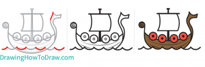 How to Draw a Cartoon Viking Ship Step by Step Drawing Tutorial for ...