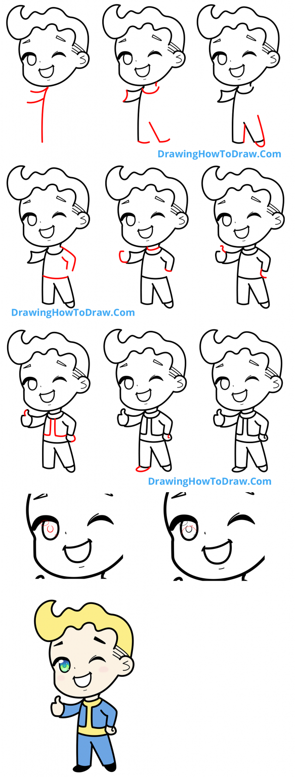 How to Draw Chibi Vault Boy from Fallout Easy Step-by-Step Drawing ...
