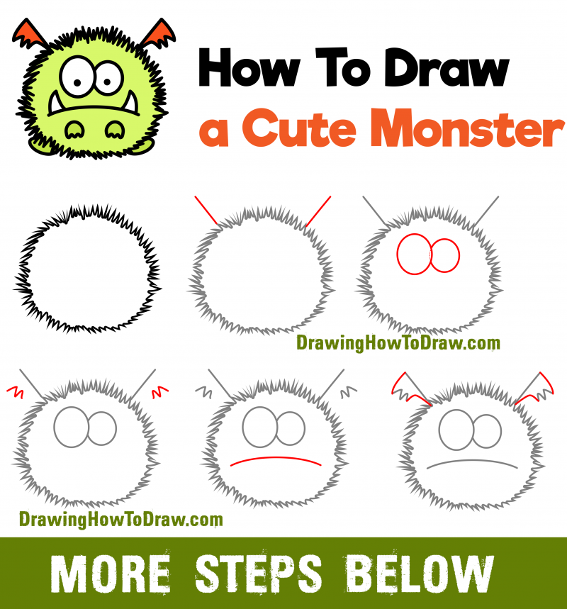 How to Draw a Cute Cartoon Monster Easy Drawing for Kids Step-by-Step Tutorial – How to Draw ...