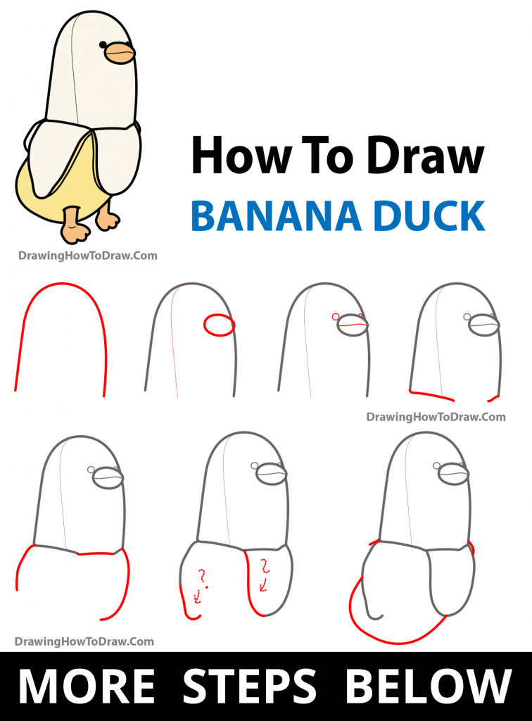 How to Draw a Banana Duck Kawaii Step-by-Step Drawing Tutorial for Kids ...