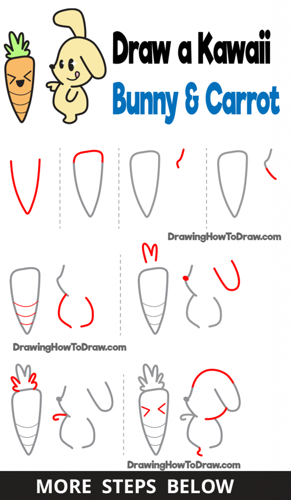 How to Draw a Cute Kawaii Bunny Rabbit and Carrot Easy Step-by-Step ...