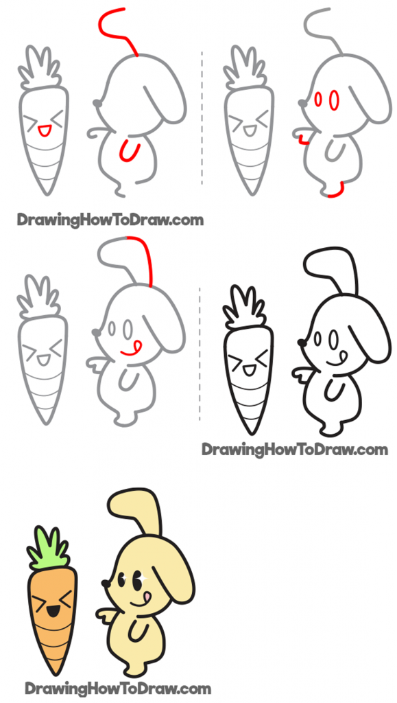 How to Draw a Cute Kawaii Bunny Rabbit and Carrot Easy Step-by-Step ...